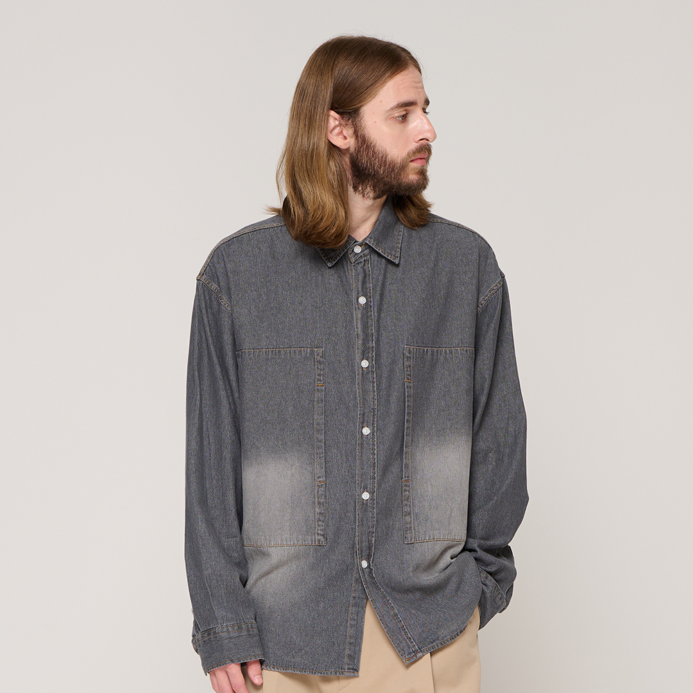 WASHING SQUARE DENIM SHIRT (BLACK) WASHING SQUARE DENIM SHIRT (BLACK ...