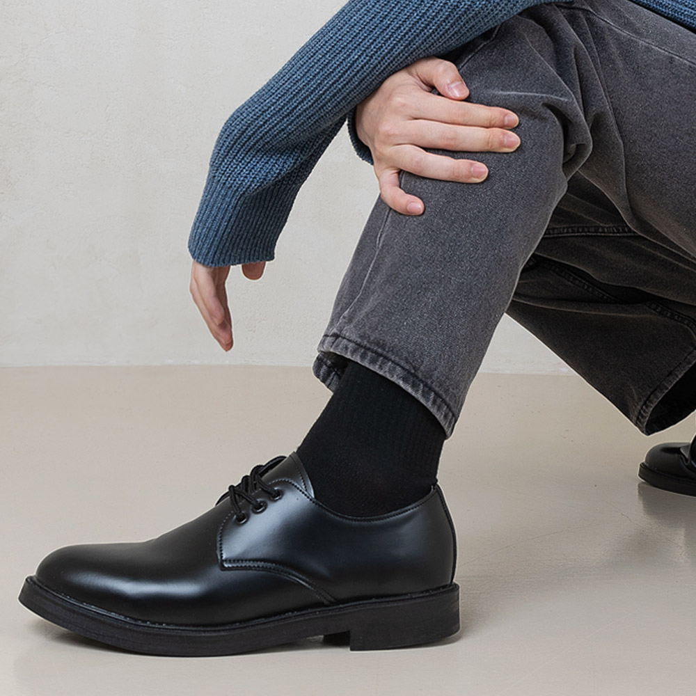 ST322 코마 3홀 아일렛 더비 블랙 ST322 Coma 4 hole derby shoes black - 스텝스