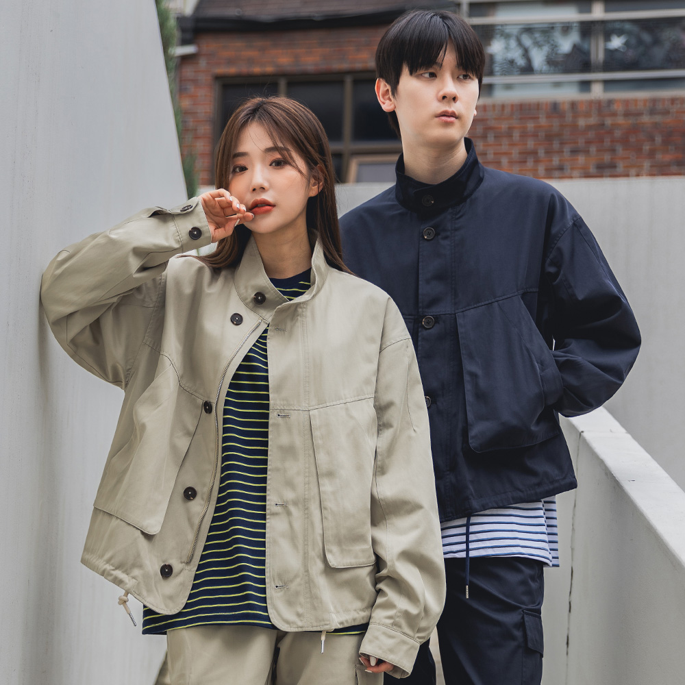앨빈클로 드로우 스트링 버튼 집업 자켓 DLX642 (2 COLOR) ALVINCLO DRAWSTRING BUTTON ZIP ...