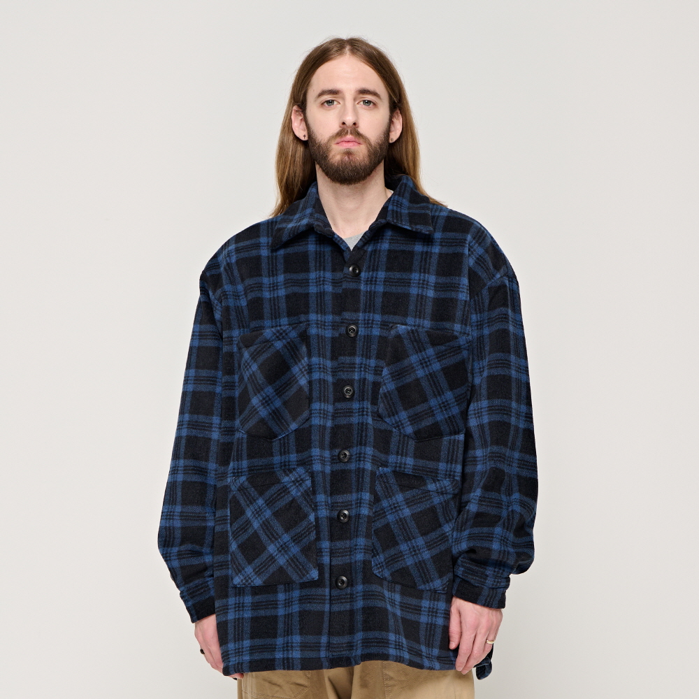 CB FLEECE OVER CHECK SHIRT (NAVY) CB FLEECE OVER CHECK SHIRT (NAVY) - 카고브로스