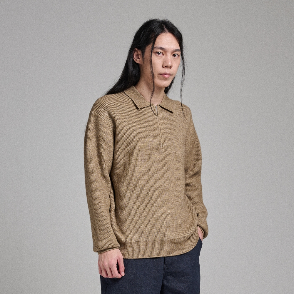 하찌 하프 집업 카라 니트 (오트밀) HACHI HALF ZIP UP COLLAR KNIT (OATMEAL) - 아날로그무드