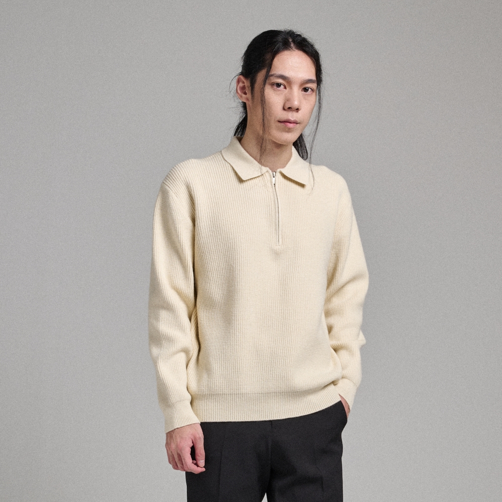 하찌 하프 집업 카라 니트 (아이보리) HACHI HALF ZIP UP COLLAR KNIT (IVORY) - 아날로그무드