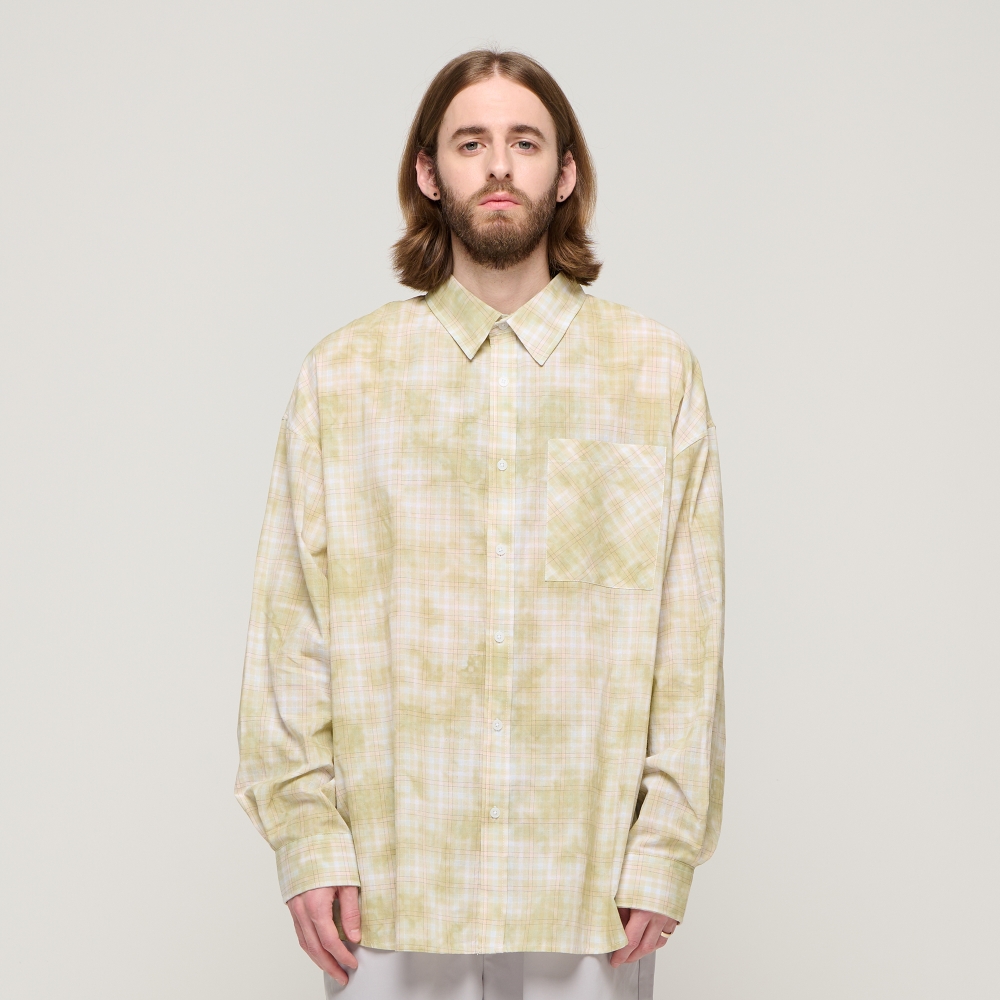 CB TIE-DYE WASHED CHECK SHIRT (GREEM) CB TIE-DYE WASHED CHECK SHIRT ...