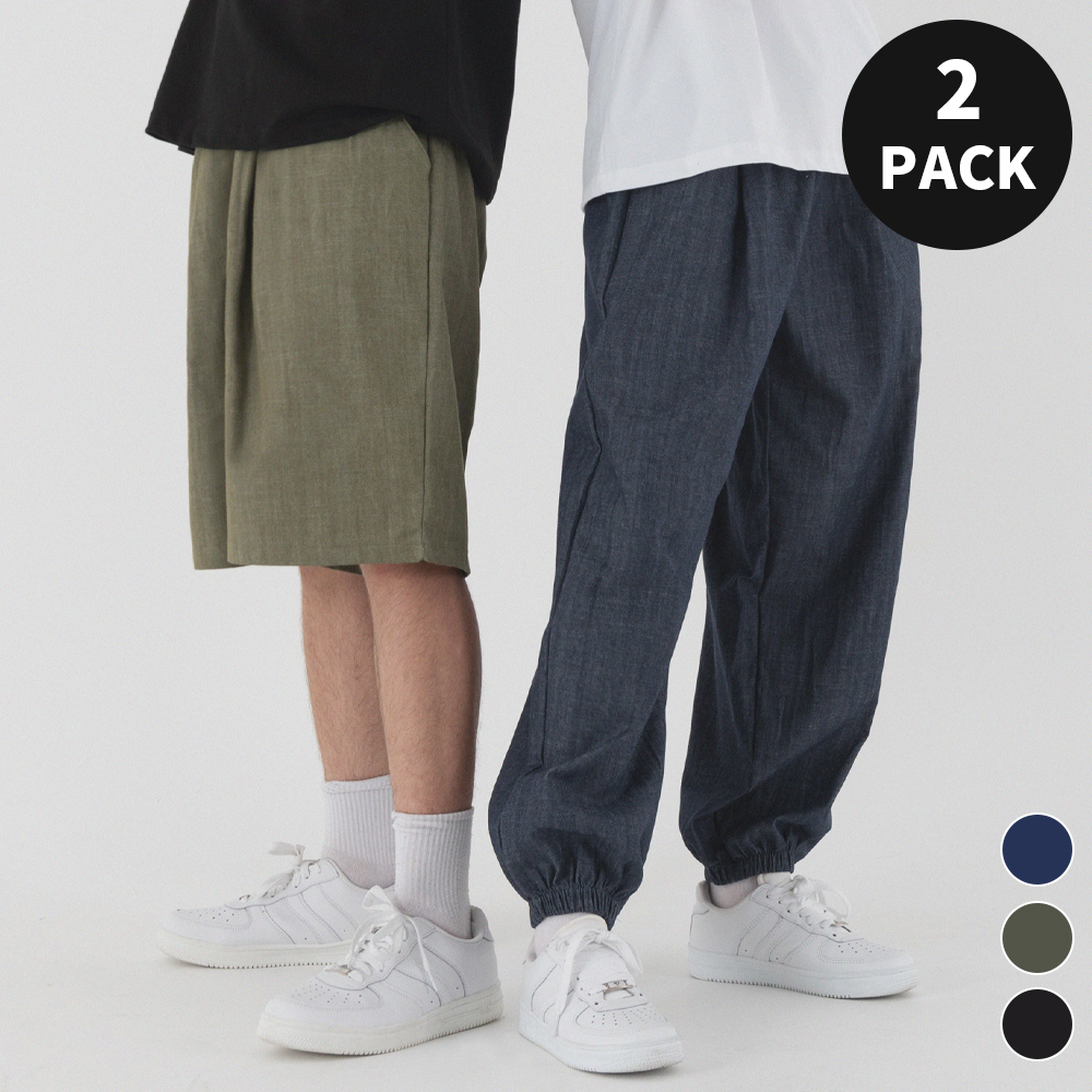 [SET] 데님 라이크 원 턱 하프&조거 팬츠 (3color) [SET] denim like one tuck half ...