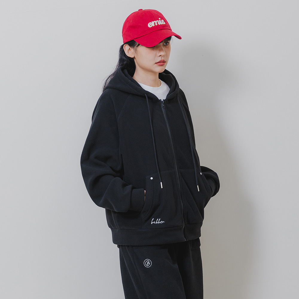 바켄 백 레터링 플리스 후드집업 BK8928_블랙 Bakken back lettering fleece zip-up hoodie ...