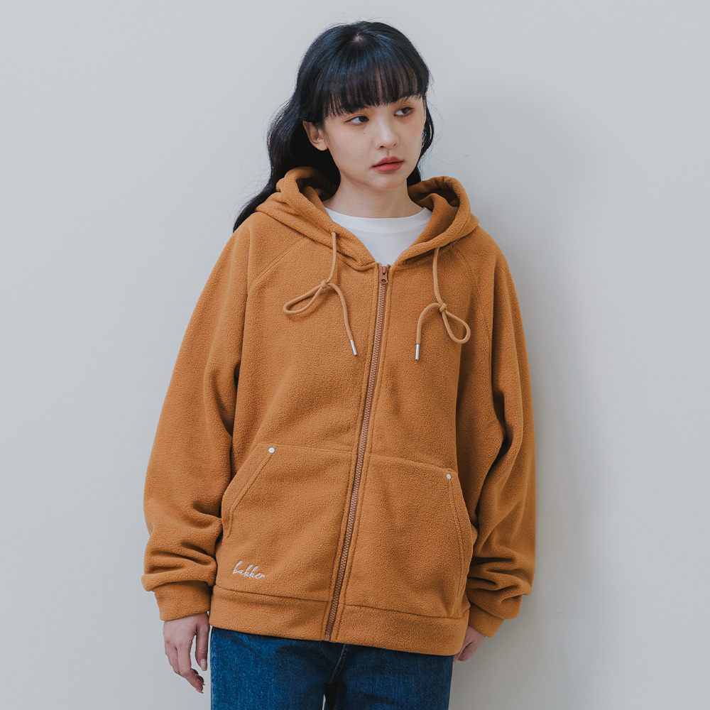 바켄 백 레터링 플리스 후드집업 BK8928_카멜 Bakken back lettering fleece zip-up hoodie ...
