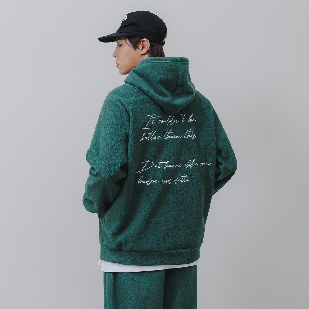 바켄 백 레터링 플리스 후드집업 BK8928_딥그린 Bakken back lettering fleece zip-up hoodie ...