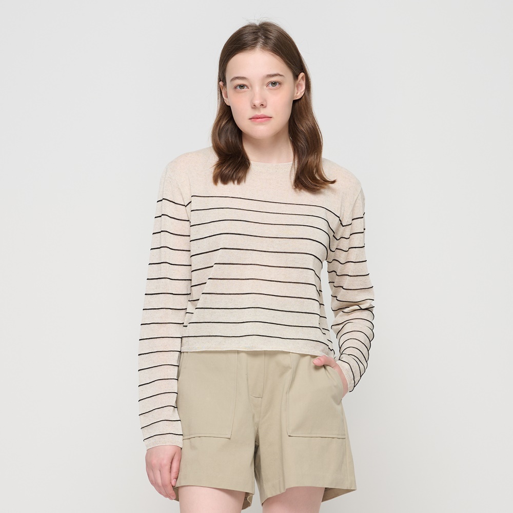 썸머 쿨링 단가라 스트라이프 니트 (아이보리) Summer Cooling Dangara Stripe Knit (IVORY ...