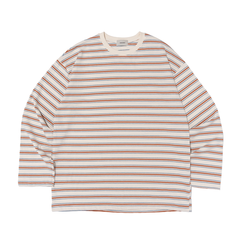 스트라이프 단가라 오버핏 긴팔 티셔츠 (아이보리) Stripe Dangara Oversized Fit Long-Sleeved T ...