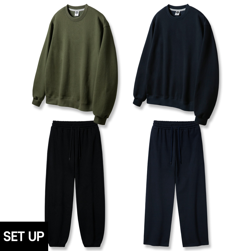 [SET] 앨빈클로 무지 레귤러핏 맨투맨/조거 세미와이드 트레이닝 팬츠 셋업 [SET] ALVINCLO BASIC SWEAT ...