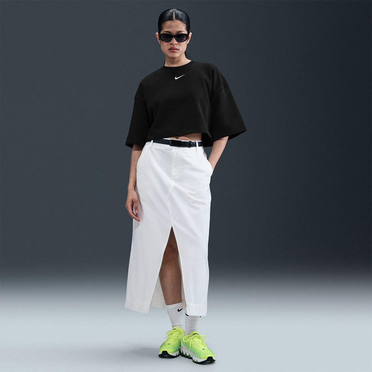 나이키 스포츠웨어 피닉스 플리스 여성 루즈 반팔 크롭 프렌치 테리 탑 W NSW PHNX FLC FT LSE SS CROP - 나이키