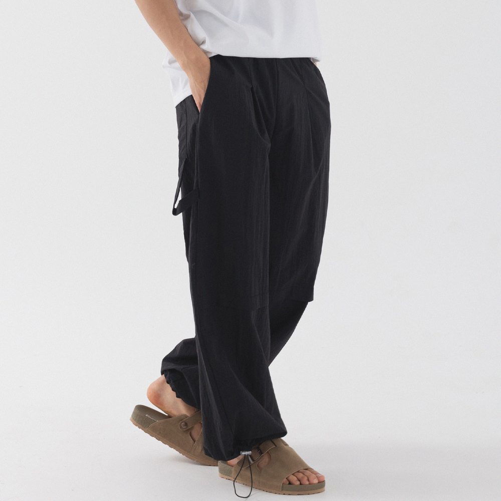 나일론 와이드 카펜터 스트링 팬츠 (블랙) nylon wide fit carpenter string pants - 피아네르