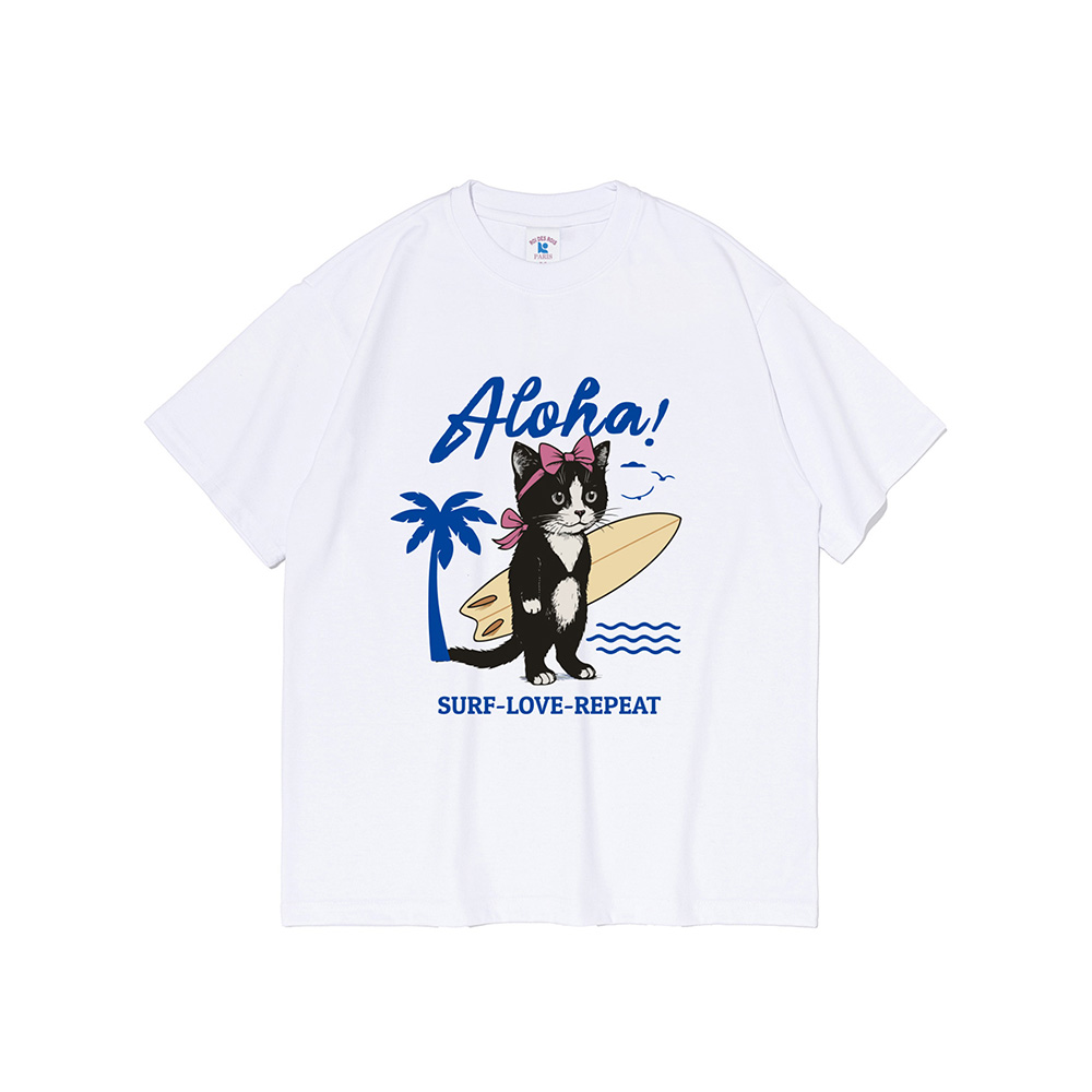 알로하 키튼 캣 프린팅 반팔 티셔츠 (화이트) ALOHA KITTEN CAT PRINTING SHORT SLEEVE T ...