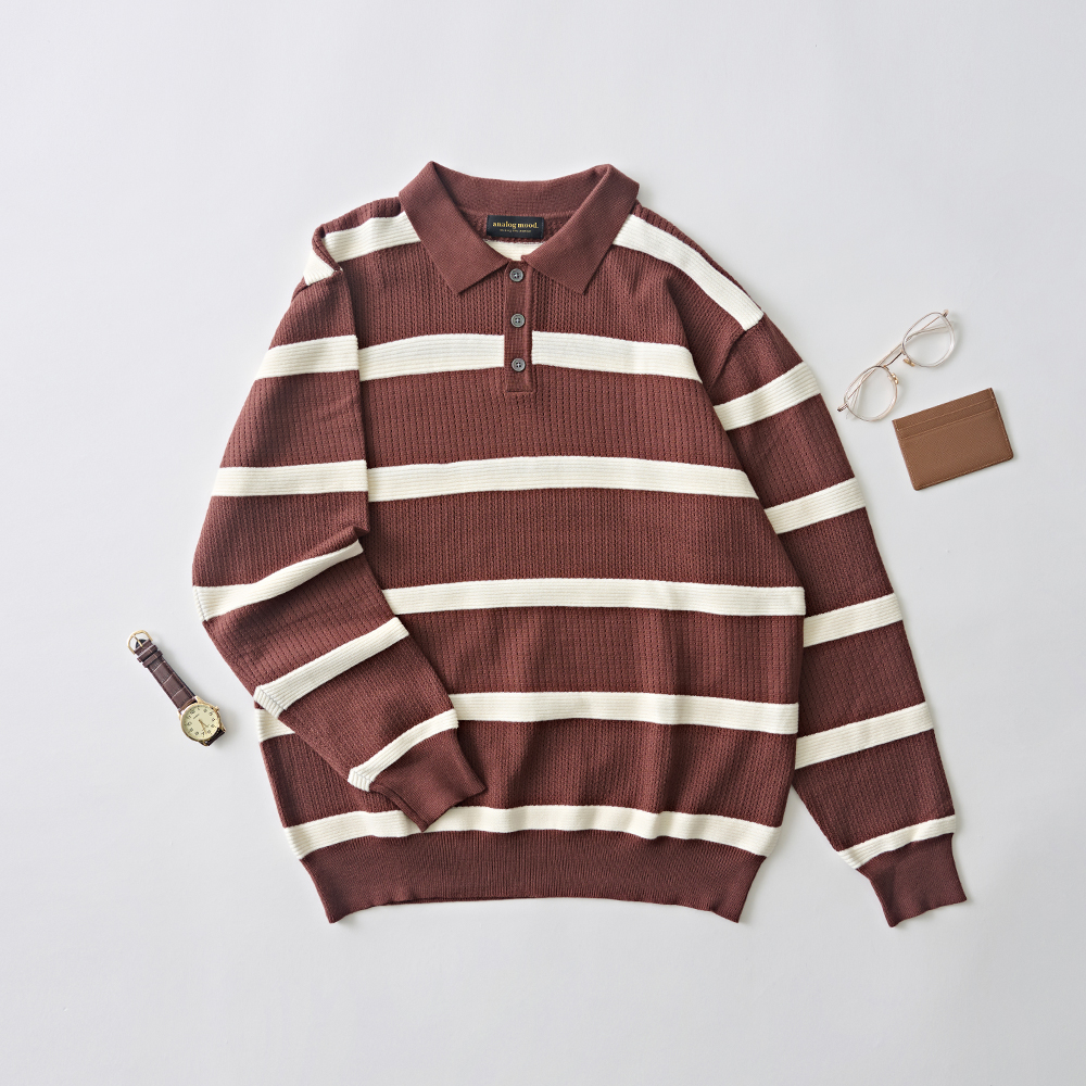 모던 단가라 스트라이프 니트 (브라운) MODERN DANGARA STRIPE KNITWEAR - 아날로그무드