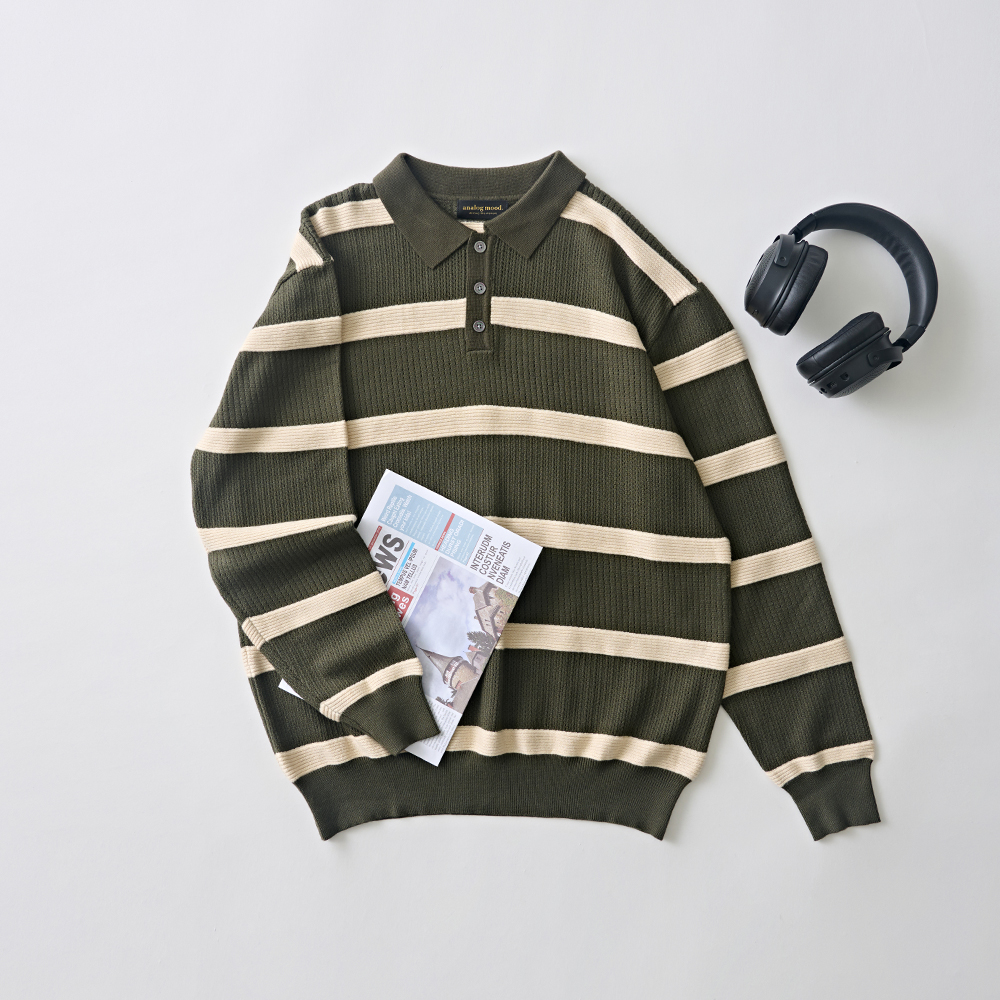 모던 단가라 스트라이프 니트 (카키) MODERN DANGARA STRIPE KNITWEAR - 아날로그무드